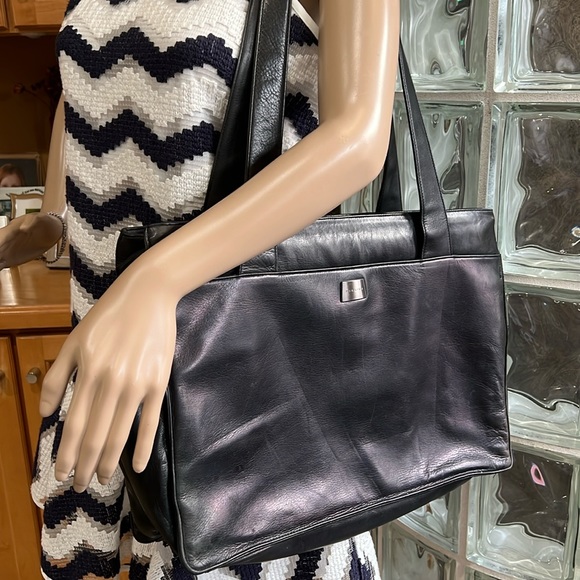 Perlina | Bags | Perlina Briefcase Black Soft Leather Tote Messenger ...